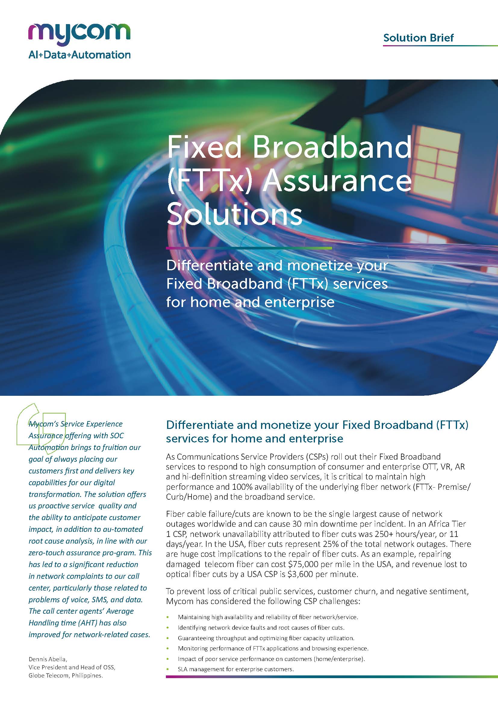 Solution Brief | Fixed Broadband (FTTx) Assurance Solution - Mycom