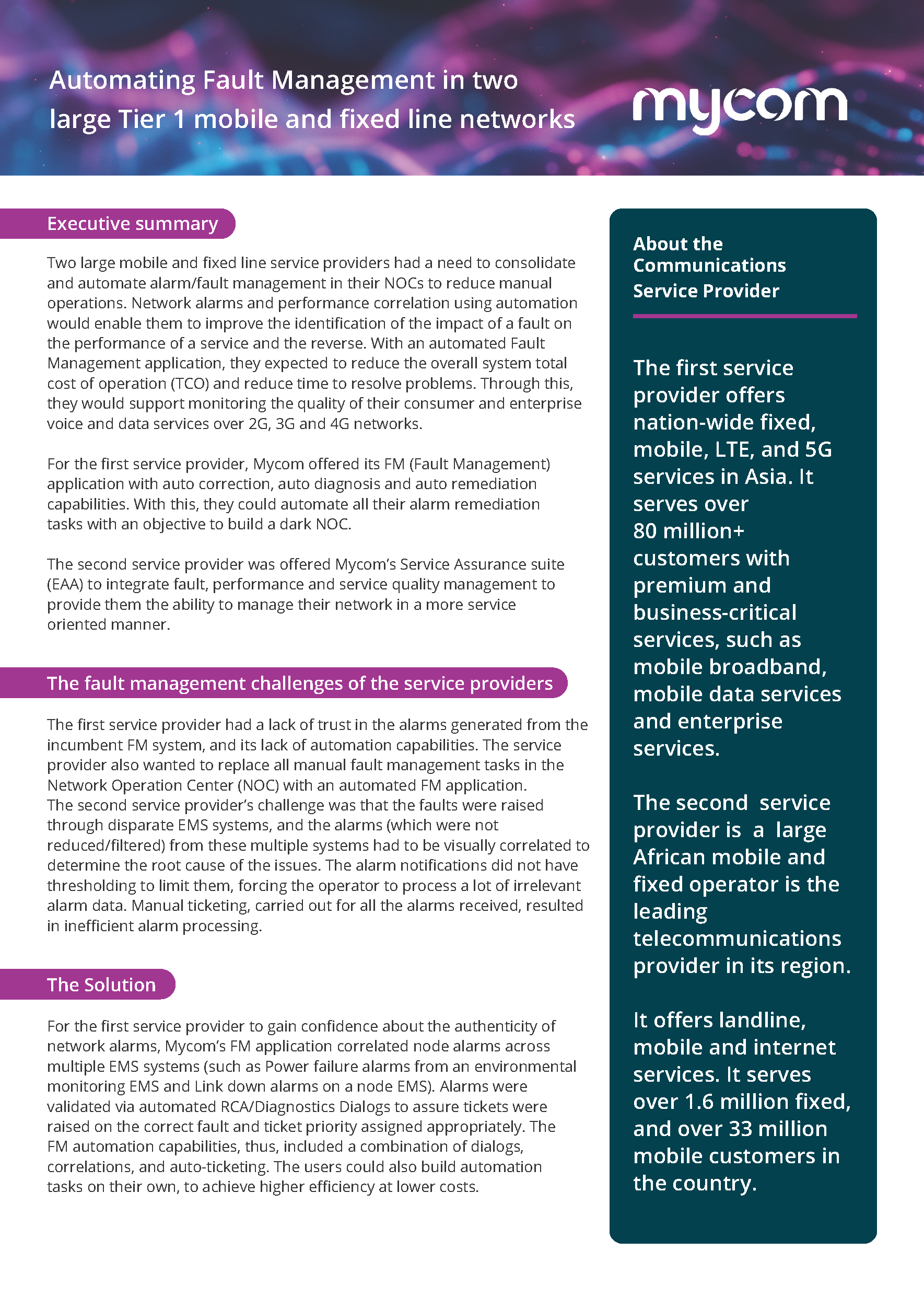 Case Study | Tier 1 CSPs - Automated Fault Management - Mycom