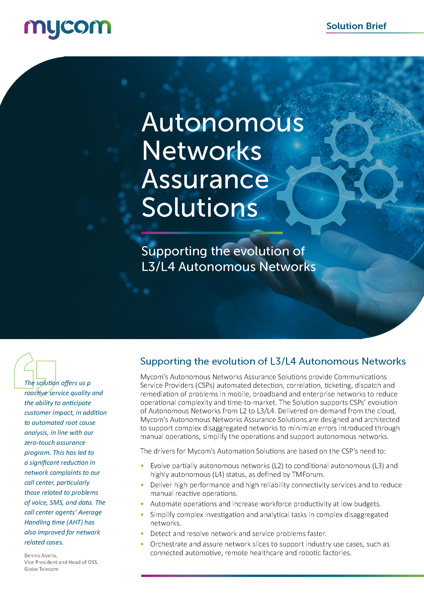 Solution Brief | Autonomous Networks Assurance Solutions - Mycom
