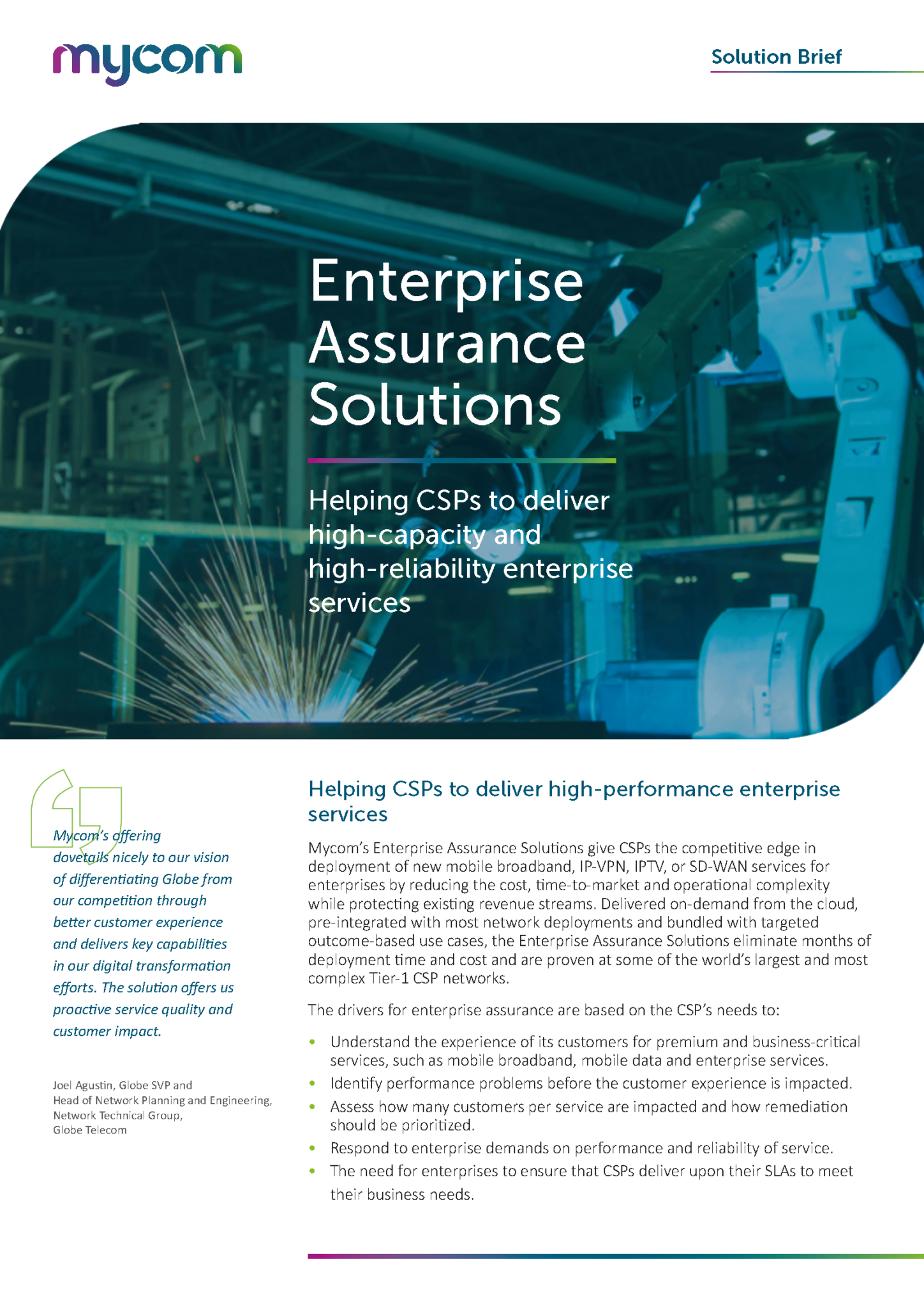 Solution Brief | Enterprise Assurance Solutions - Mycom