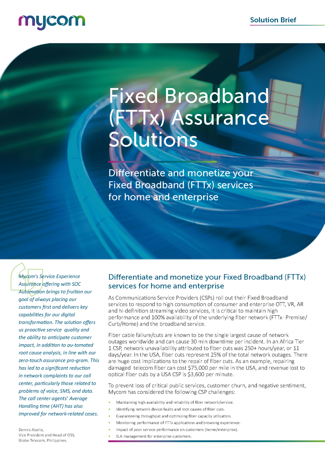 Solution Brief | Fixed Broadband (FTTx) Assurance Solution - Mycom