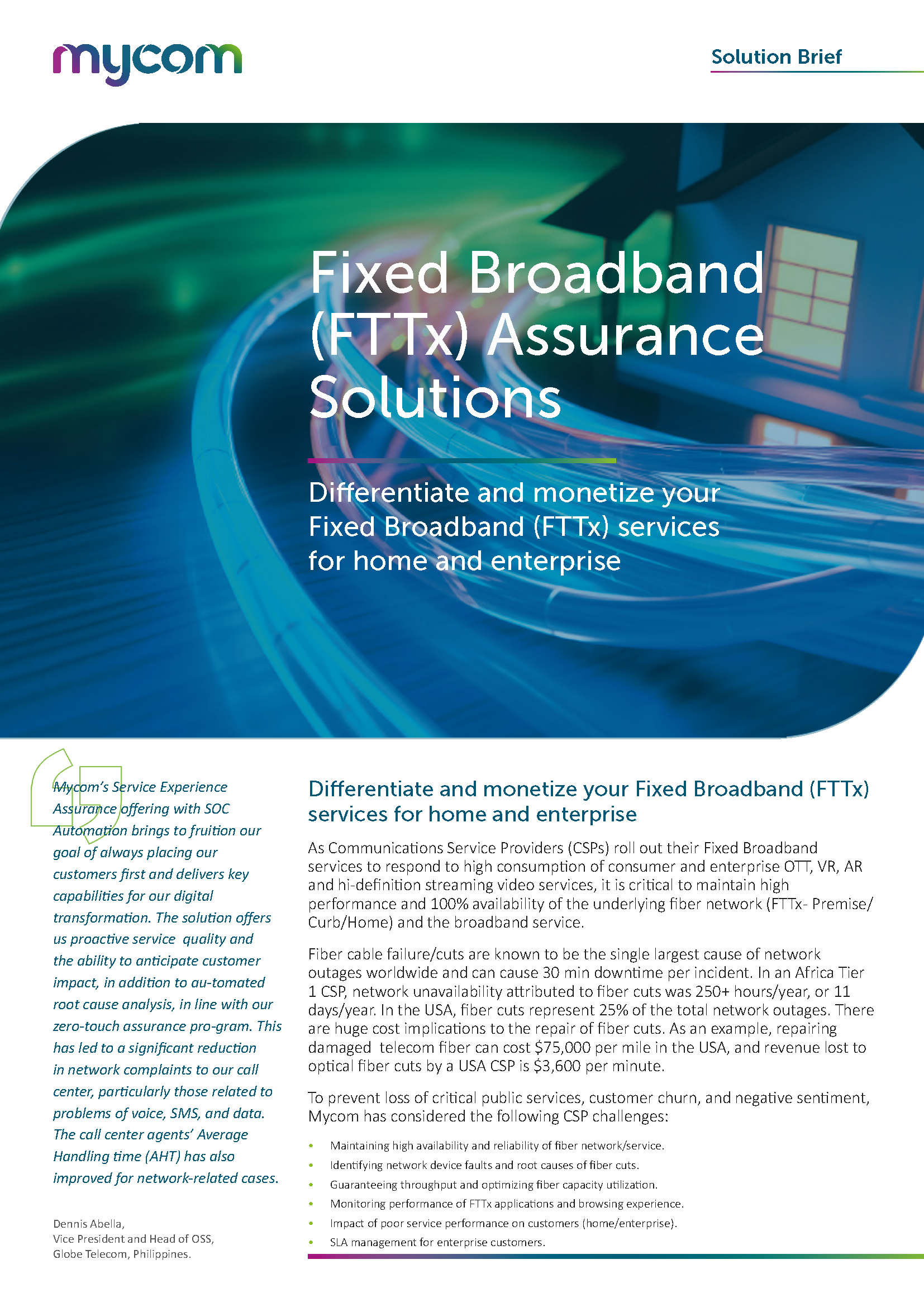 Solution Brief | Fixed Broadband (FTTx) Assurance Solution - Mycom